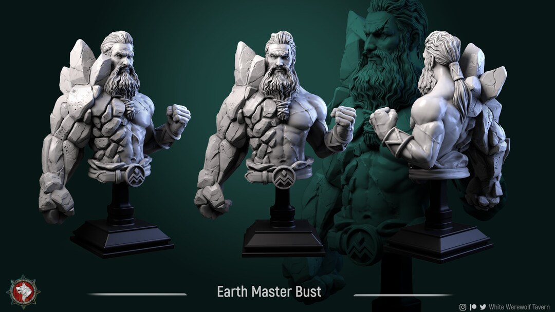 Earth Master Bender Resin Bust Dungeons and Dragons Pathfinder Tabletop ...
