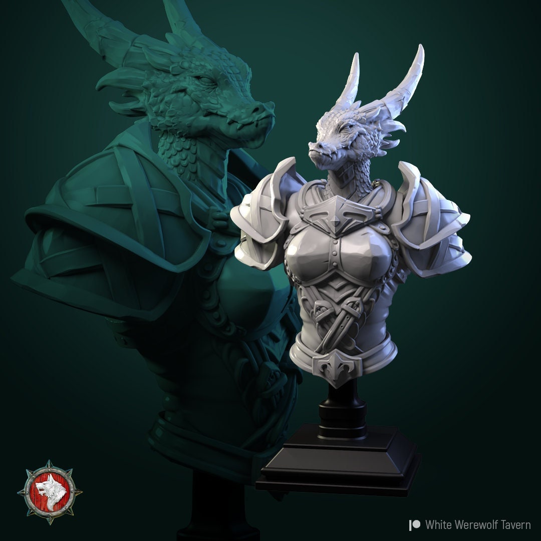 Armored Arsha Dragonborn Priestess Bust Resin Bust Dungeons and Dragons ...