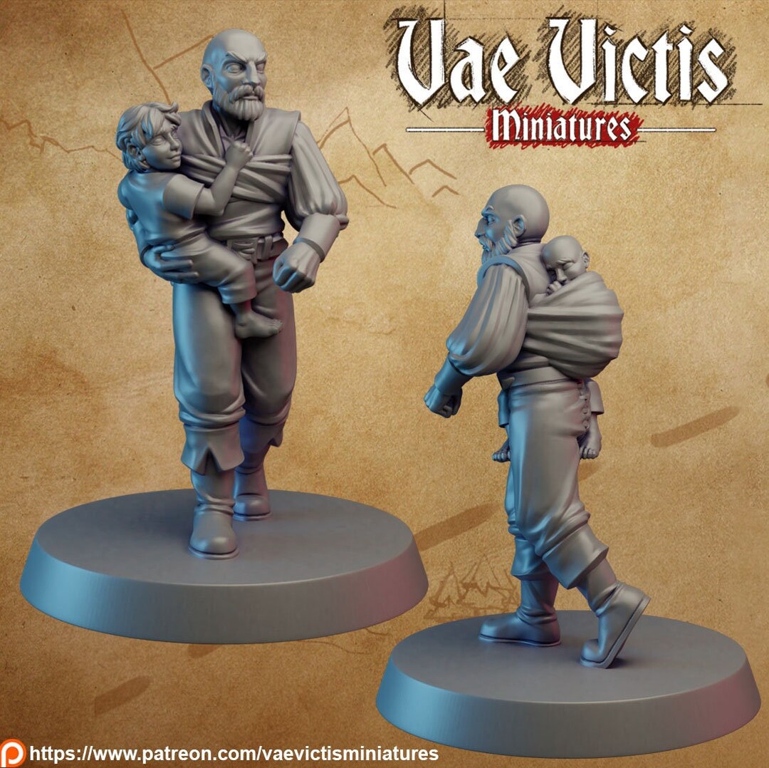Dad W/ Kids NPC Father 28mm 32mm D&D Resin Miniature Dungeons and ...