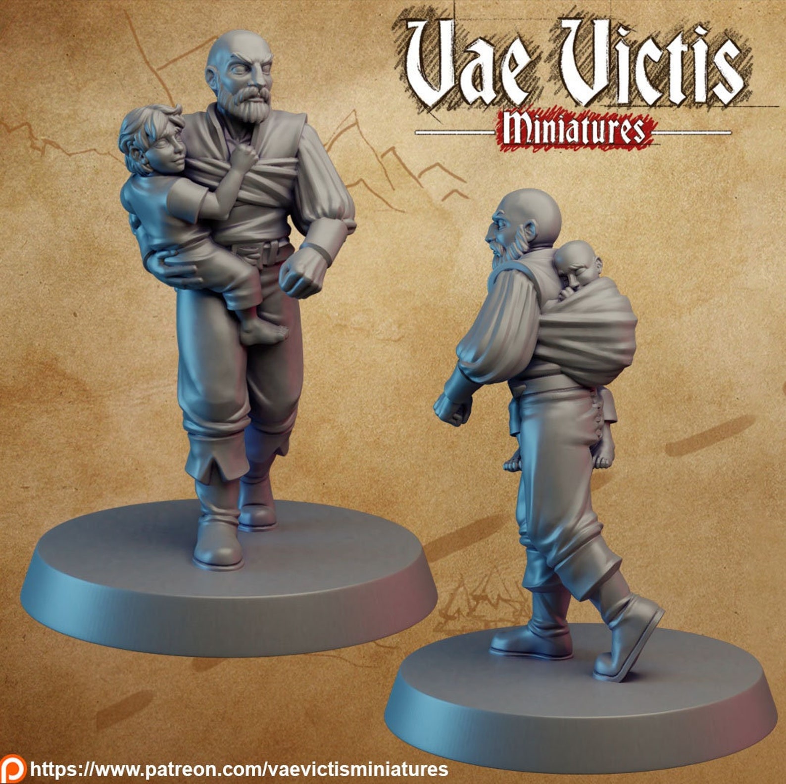 Dad W/ Kids NPC Father 28mm 32mm D&D Resin Miniature Dungeons - Etsy