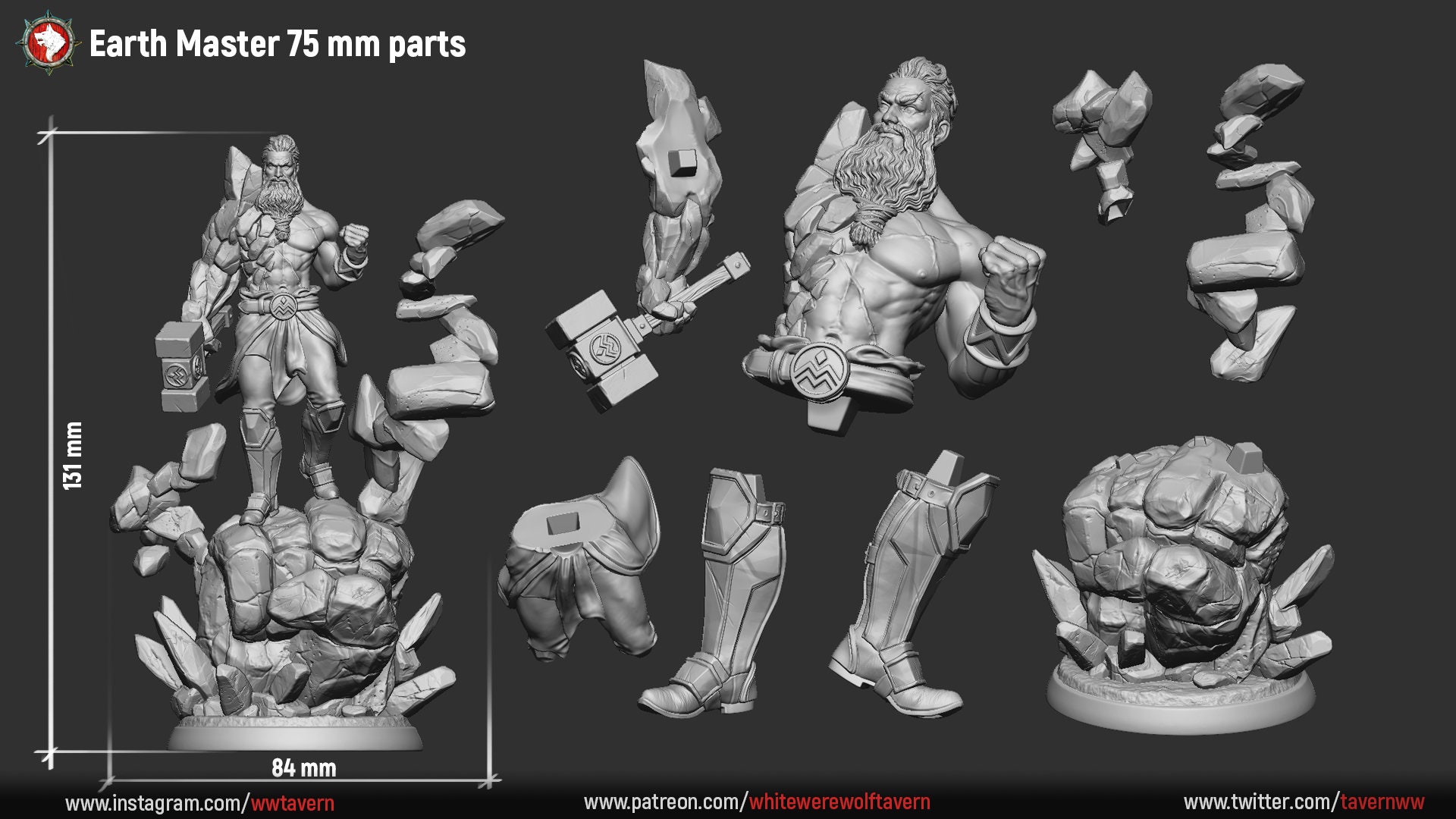 Earth Master Bender Resin Mini 28mm 32mm and 75mm Scales Dungeons and ...
