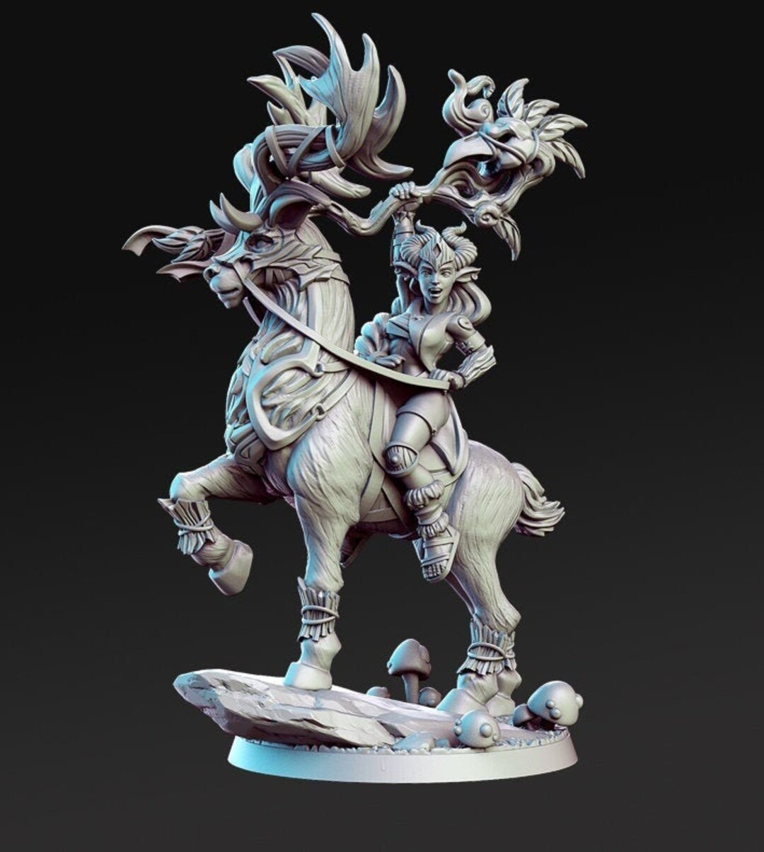 Wood Elf bronwin & Deer Mount Mini Resin Miniature Inside the Magic ...