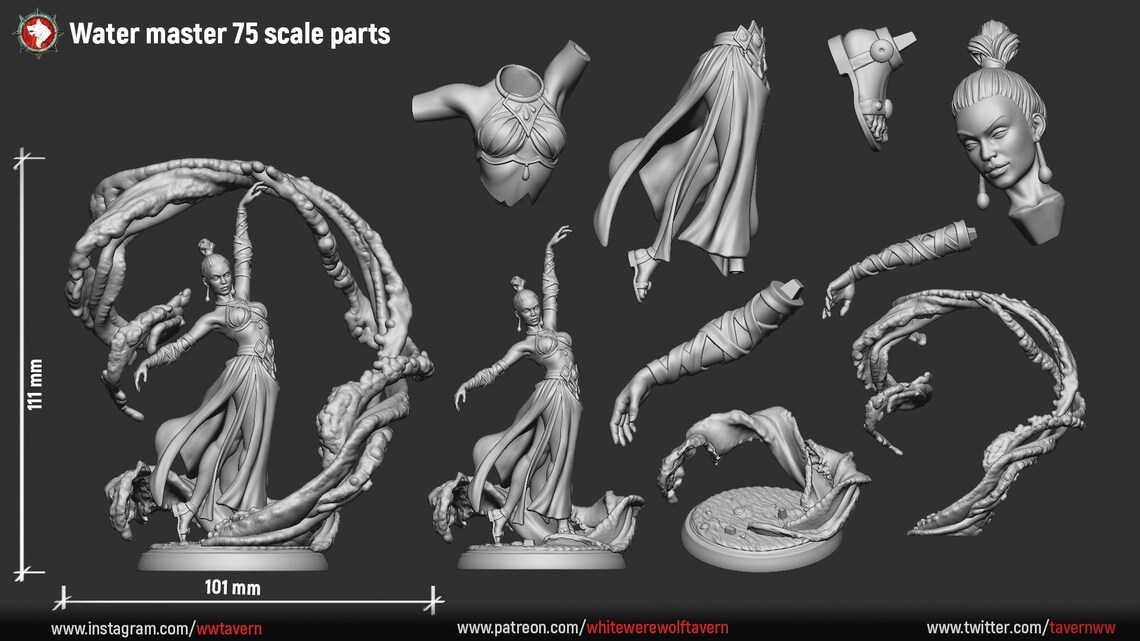 Water Master Bender Resin Mini 28mm 32mm and 75mm Scales Dungeons and ...