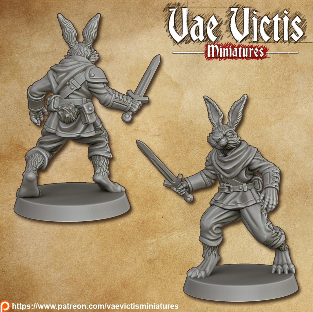 Rabbit Folk Fighter Mini 28mm 32mm D&D Resin Miniature Dungeons and ...