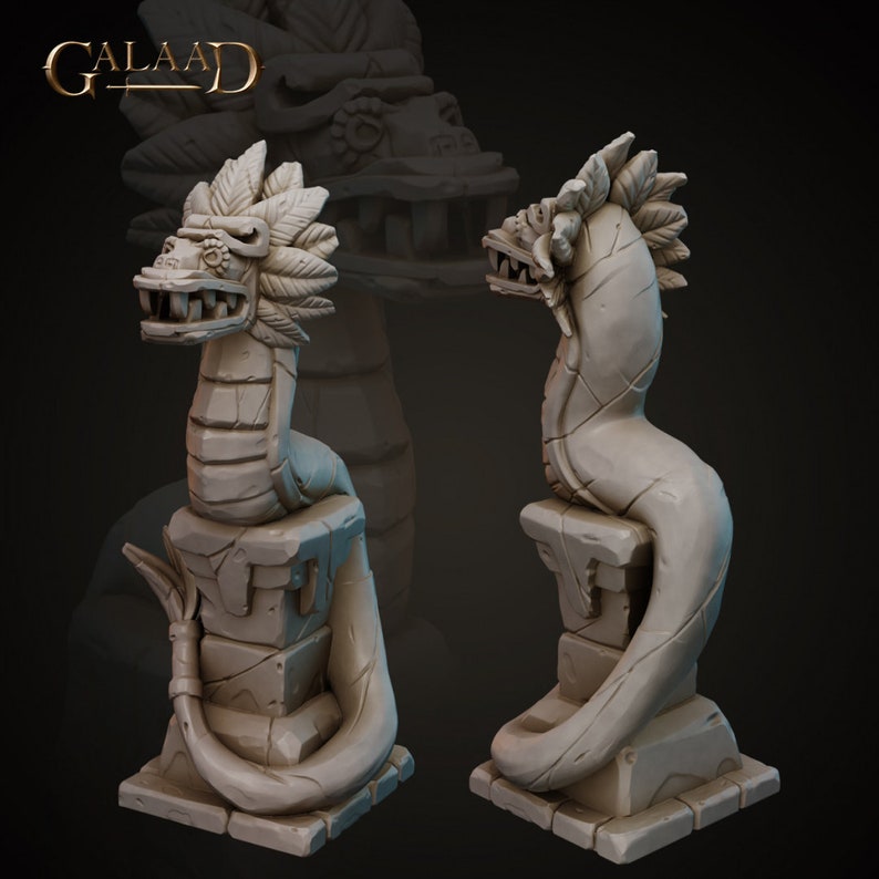Coatl Snake Serpent Statue on Pillar 32mm 28mm Resin Miniature Dungeons ...