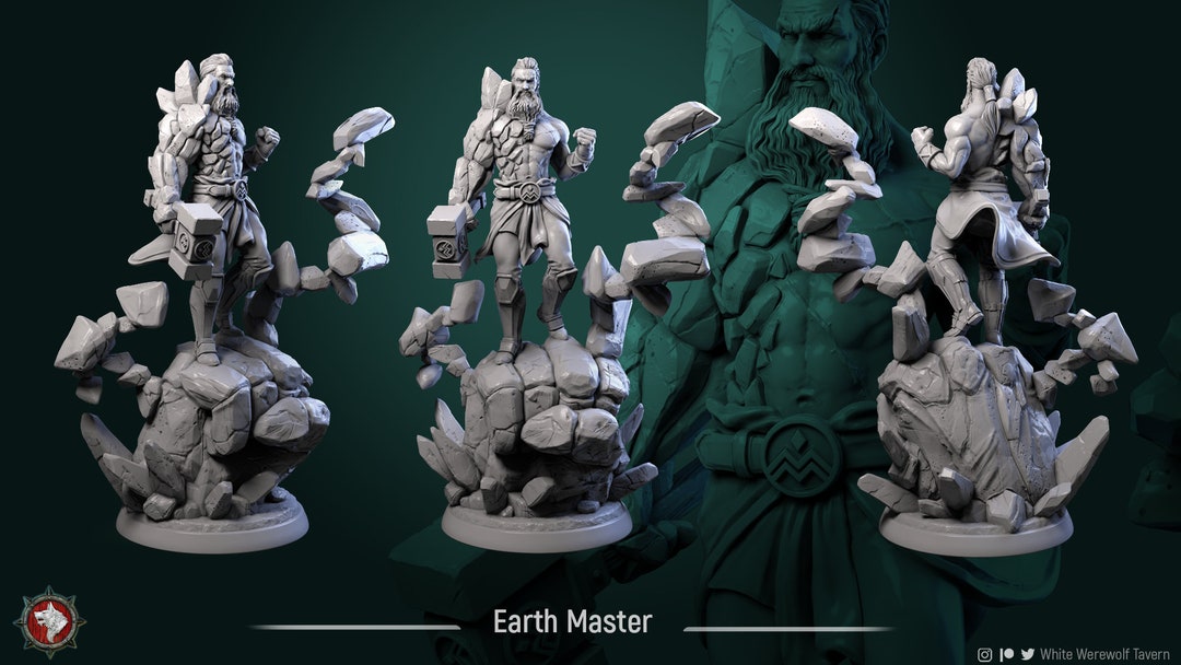 Earth Master Bender Resin Mini 28mm 32mm and 75mm Scales Dungeons and ...