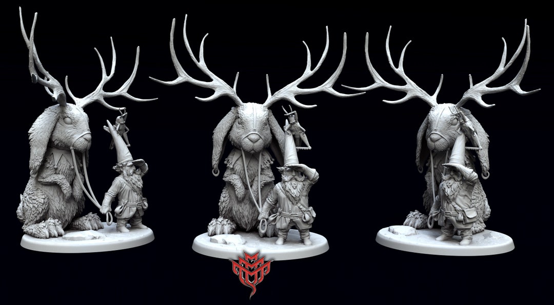 Gnomealope Jackalope W/gnome 28mm 32mm D&D Resin Miniature Dungeons and ...