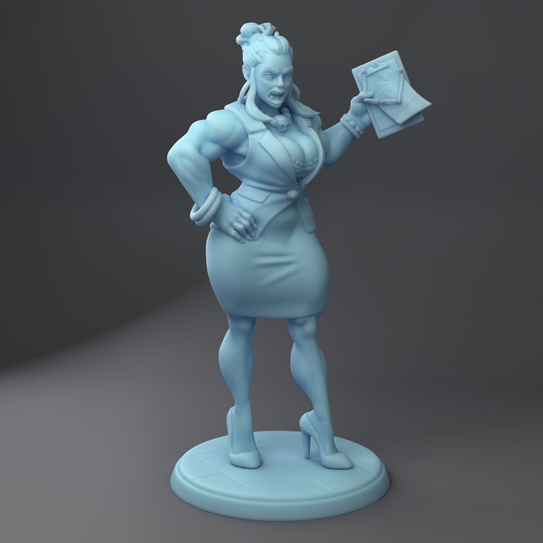 Sexy Female CEO Orc Pinup Mini - Fantasy Office Set - D&D Resin 28mm ...
