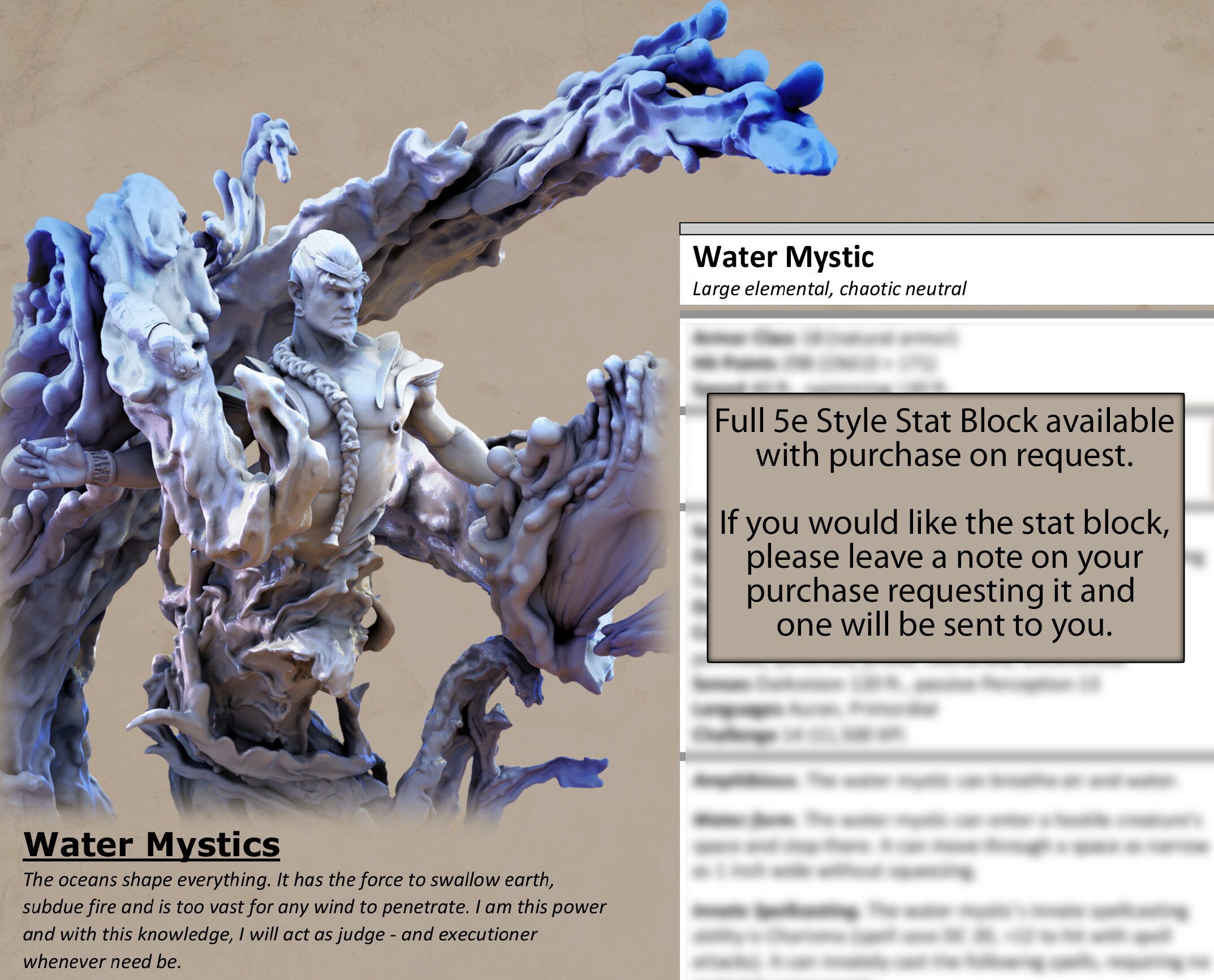Water Mystic Genie Large Marid Elemental Resin Dnd D&D - Etsy UK