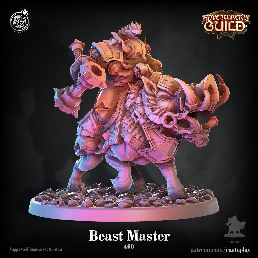 Beast Master Dwarf on Riding Boar D&D 28mm 32mm Heroic Miniature ...