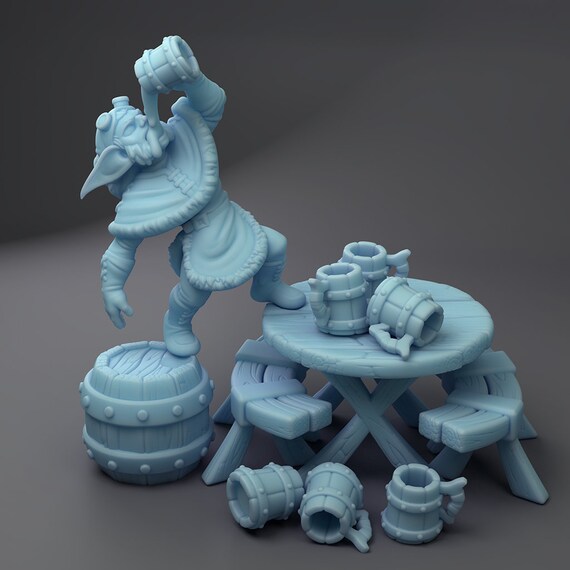 Drinky the Goblin W/ 6 Mugs Table Benches and Keg D&D 28mm | Etsy