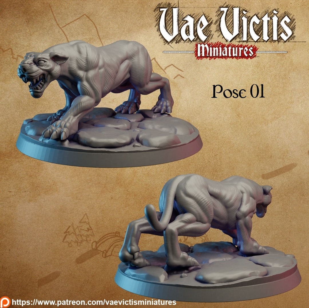 Stalking and Leaping Panther Minis 28mm 32mm D&D Resin Miniatures ...