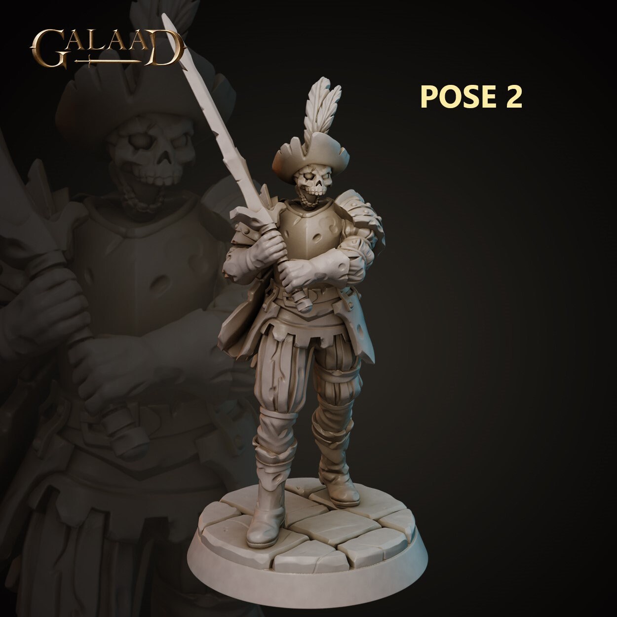 Cursed Mercenary Undead Skeleton 32mm 28mm Resin Miniature Dungeons and ...