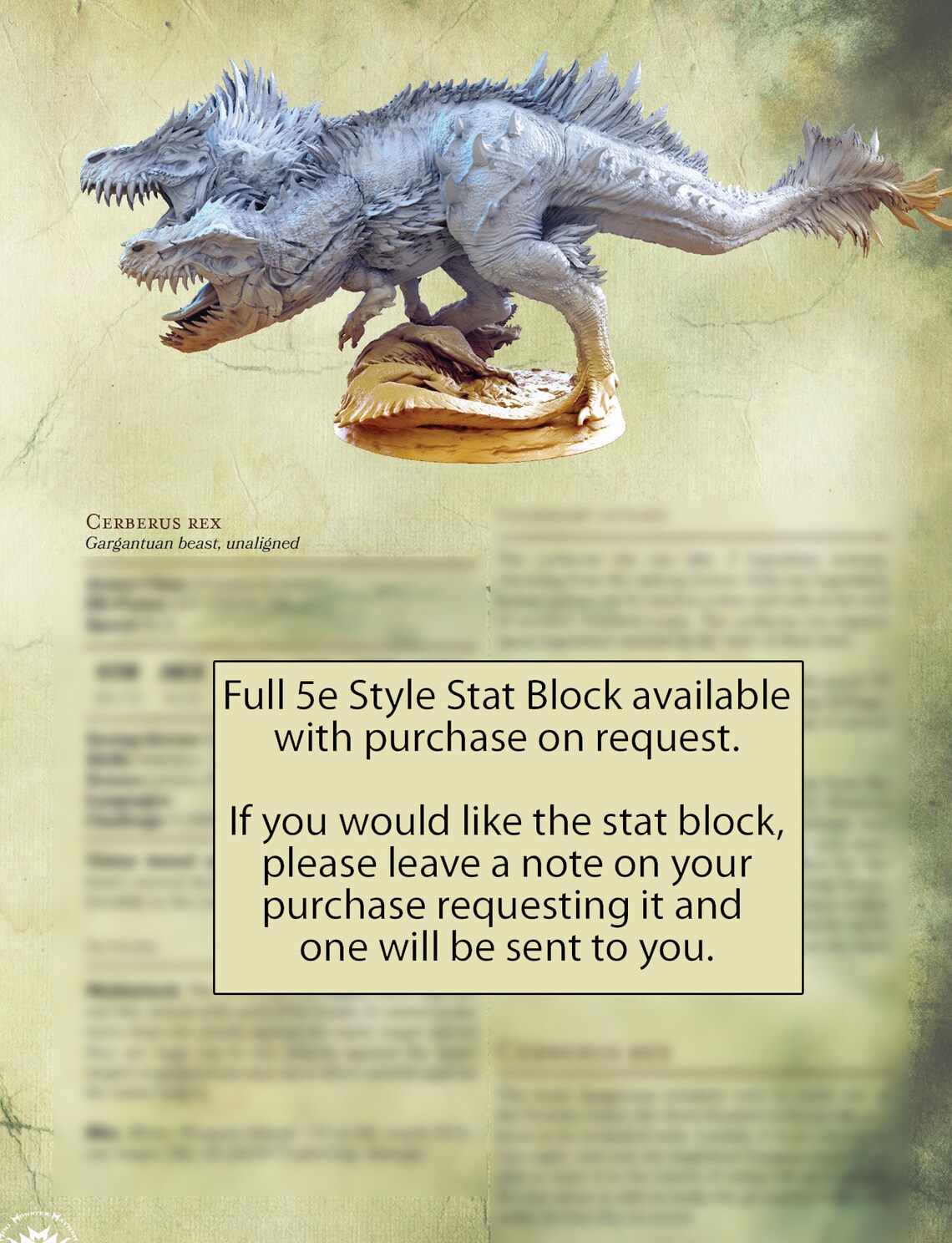 Cerberus Tyrannosaurus Rex 3-headed Trex Creature D&D Resin - Etsy