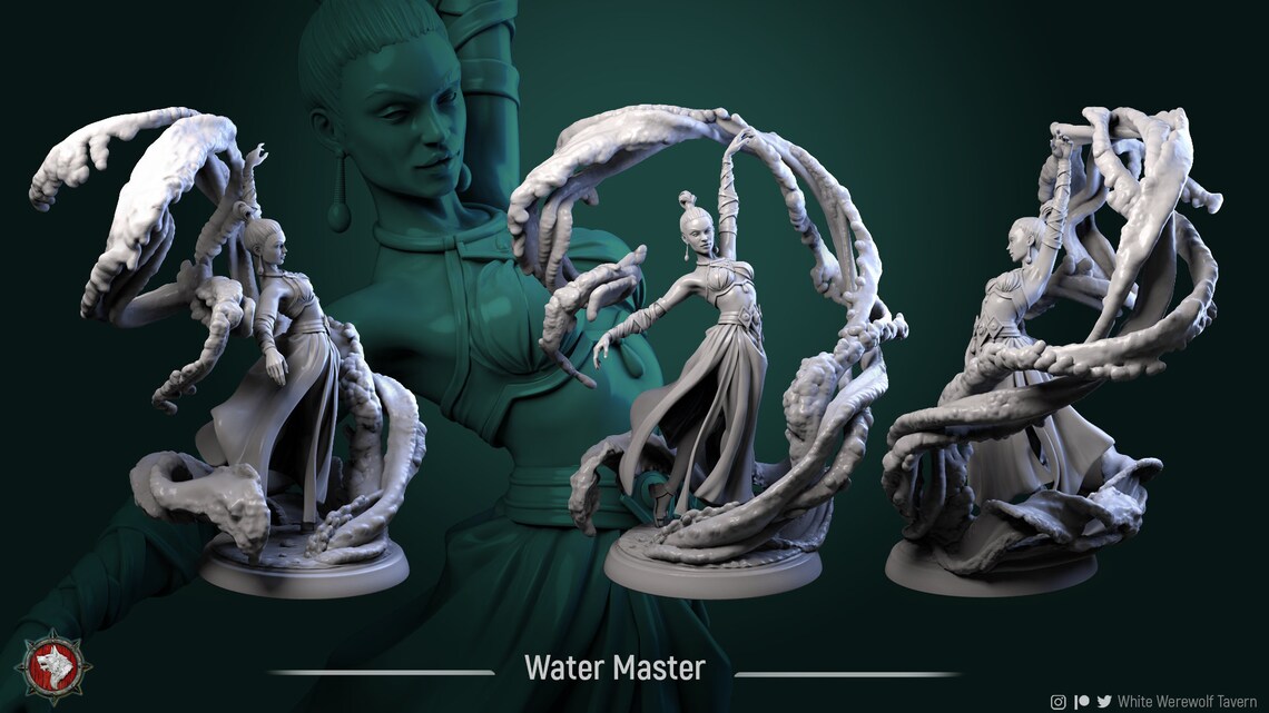 Water Master Bender Resin Mini 28mm 32mm and 75mm Scales Dungeons and ...