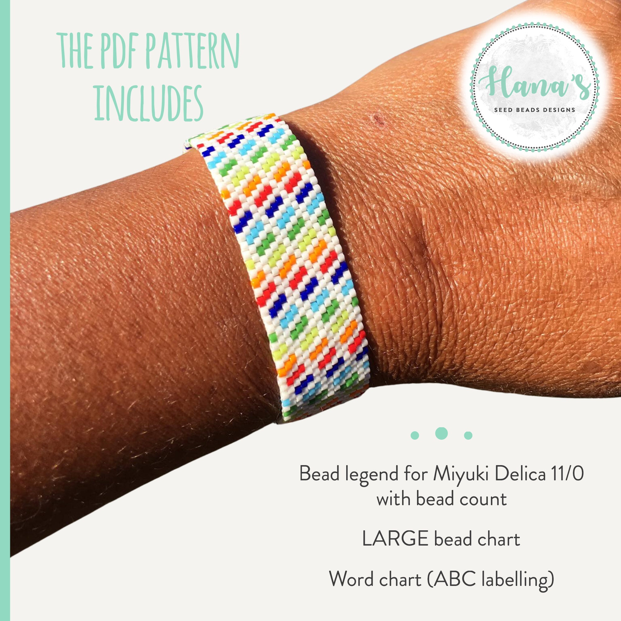 Rainbow Seed Bead Pattern Design: DIY Beaded Bracelet, Cuff or Bookmark ...