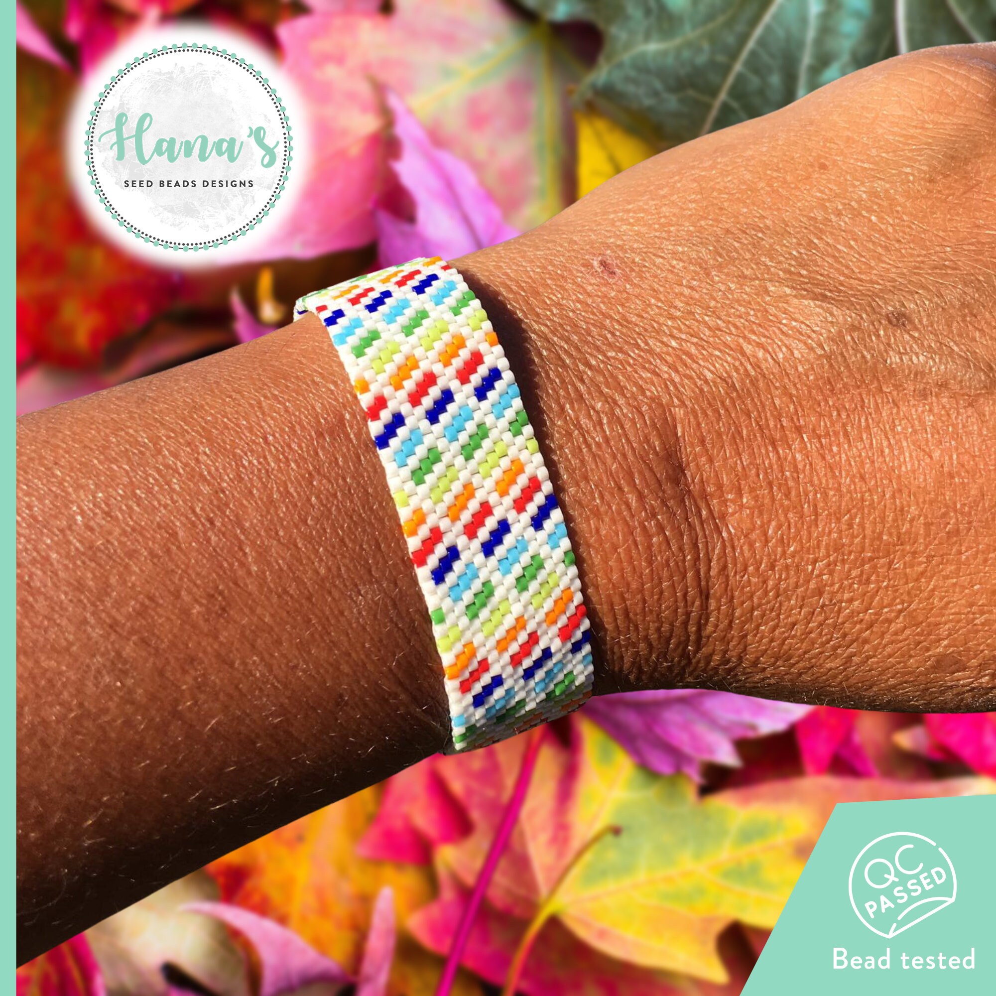 Rainbow Seed Bead Pattern Design: DIY Beaded Bracelet, Cuff or Bookmark ...