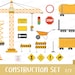 Construction Clipart Set Car, Tractor, Truck, Crane, Building, Vehicle ...