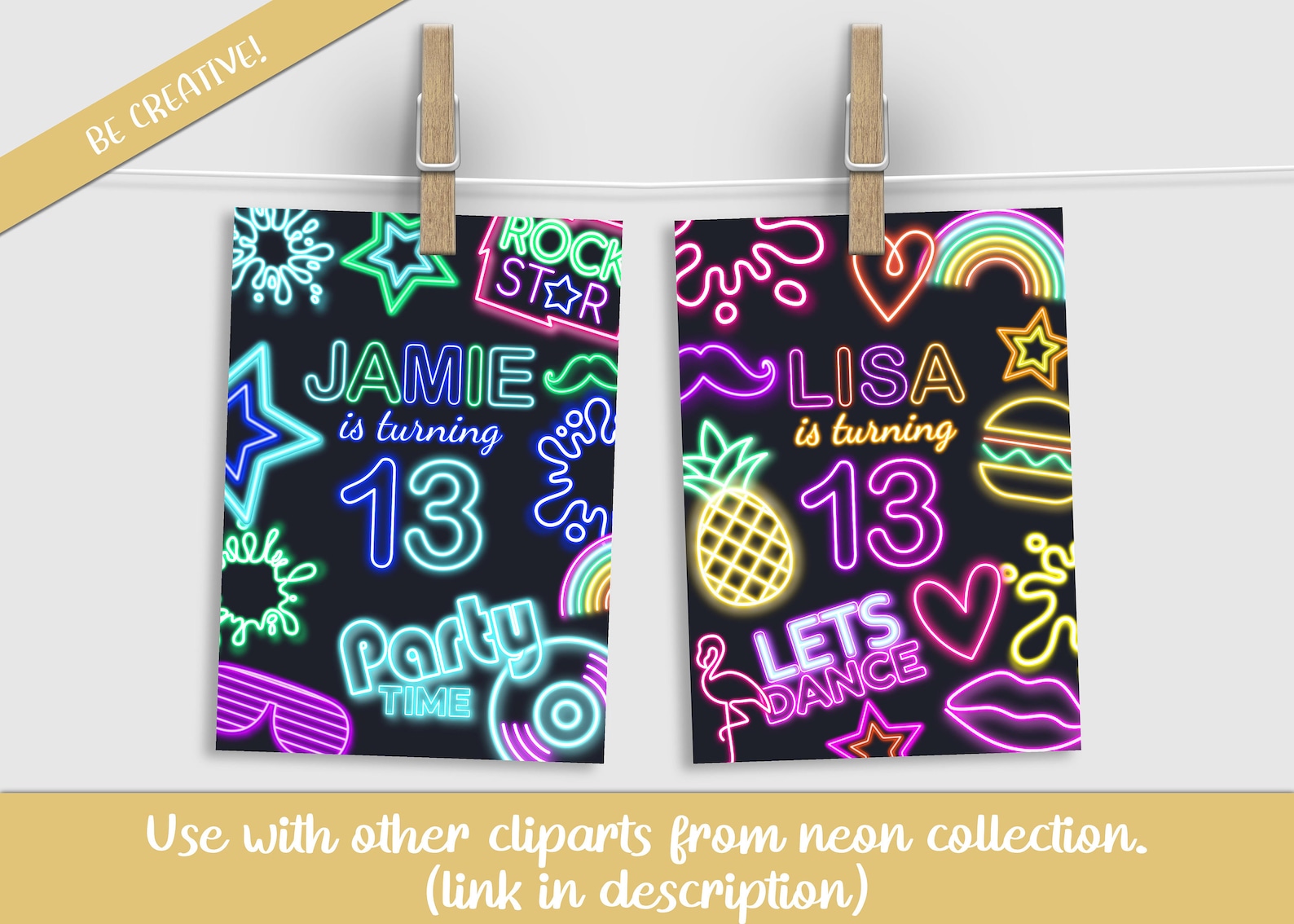 Neon Supplies Clipart Set Glow Image Printable Bracelet - Etsy UK