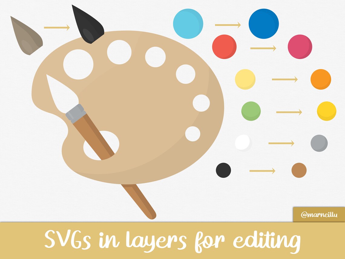 Art Supplies SVG Clipart Set Palette Paint Artist Brush - Etsy