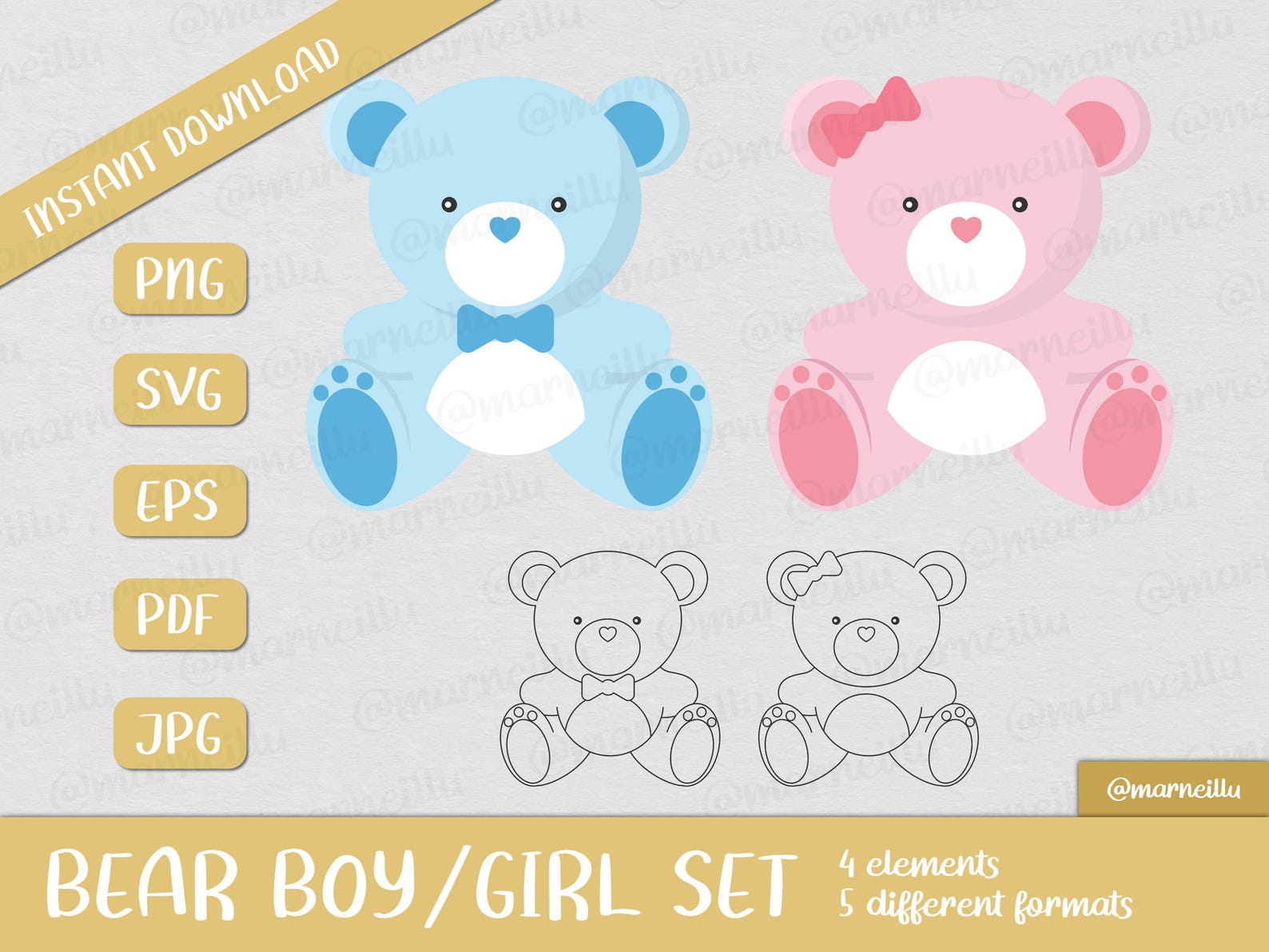 Bear Boy & Girl SVG Clipart Set – Nursery, Room, Children, Newborn ...