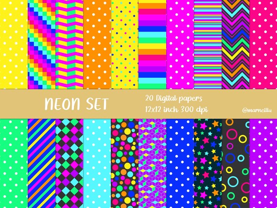 Neon Digital Papers instant Download | Etsy
