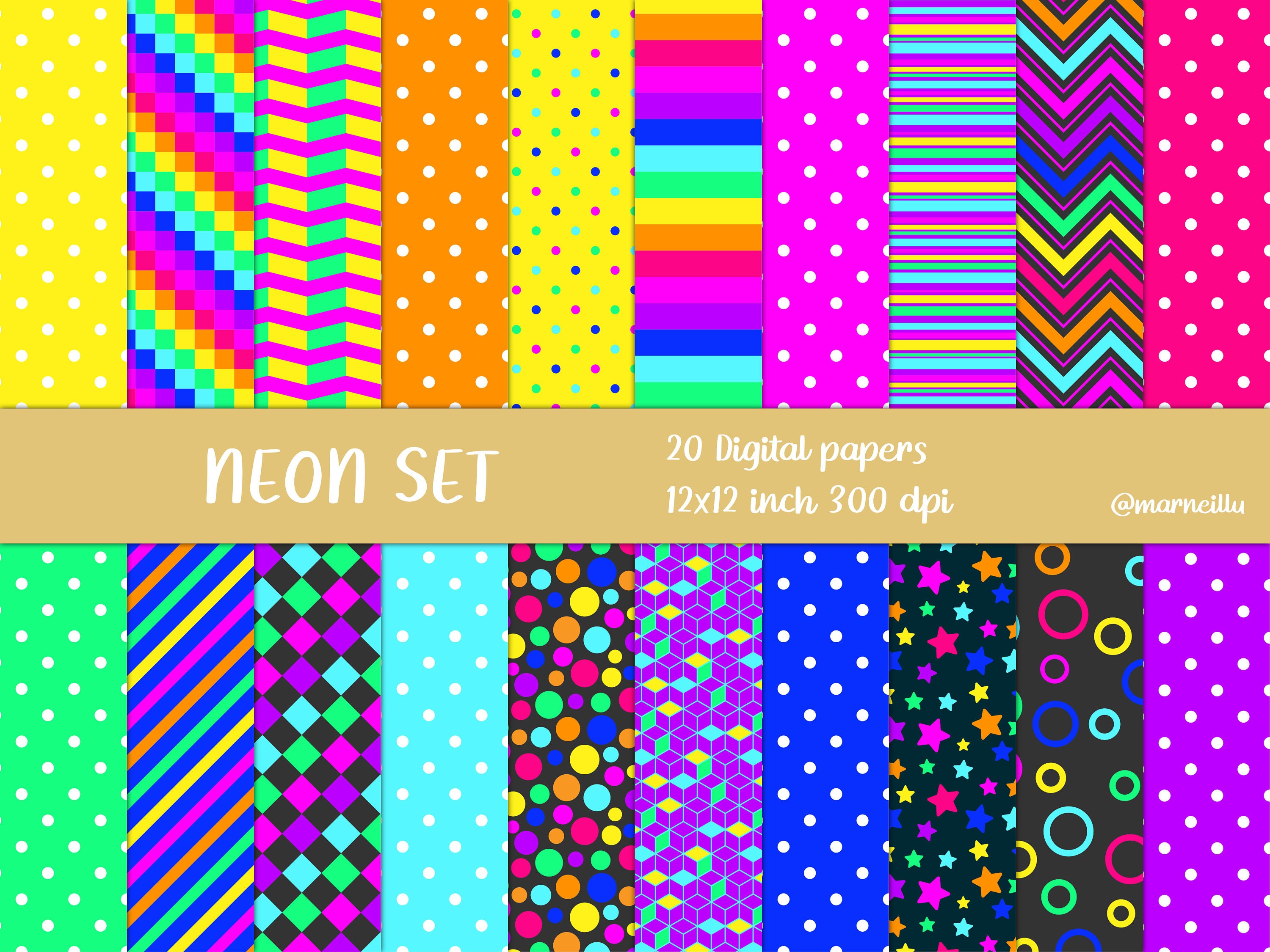 Neon Digital Papers instant Download | Etsy