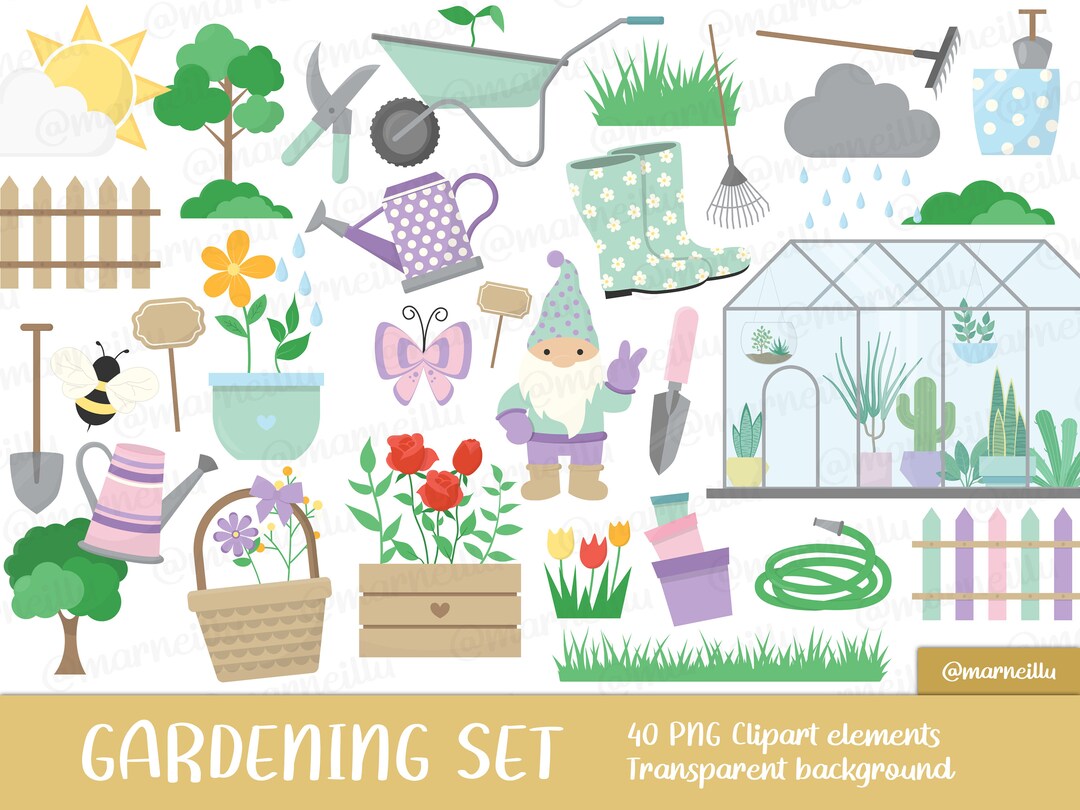 Gardening Clipart Set - Garden, Tree, Hobby, Image, Printable, Dwarf ...