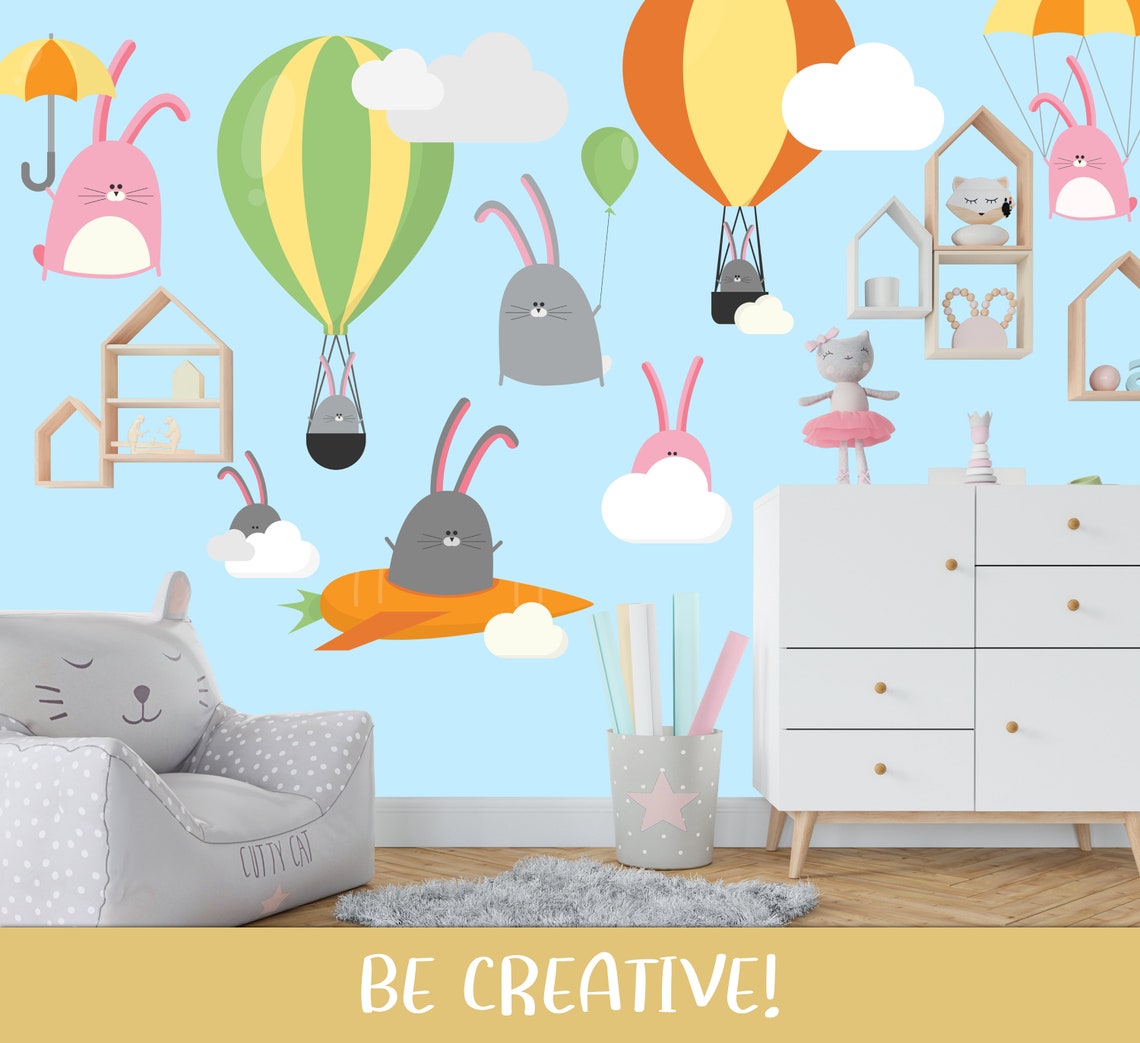Sky Bunnies Clipart Set Cute Children Room Image - Etsy