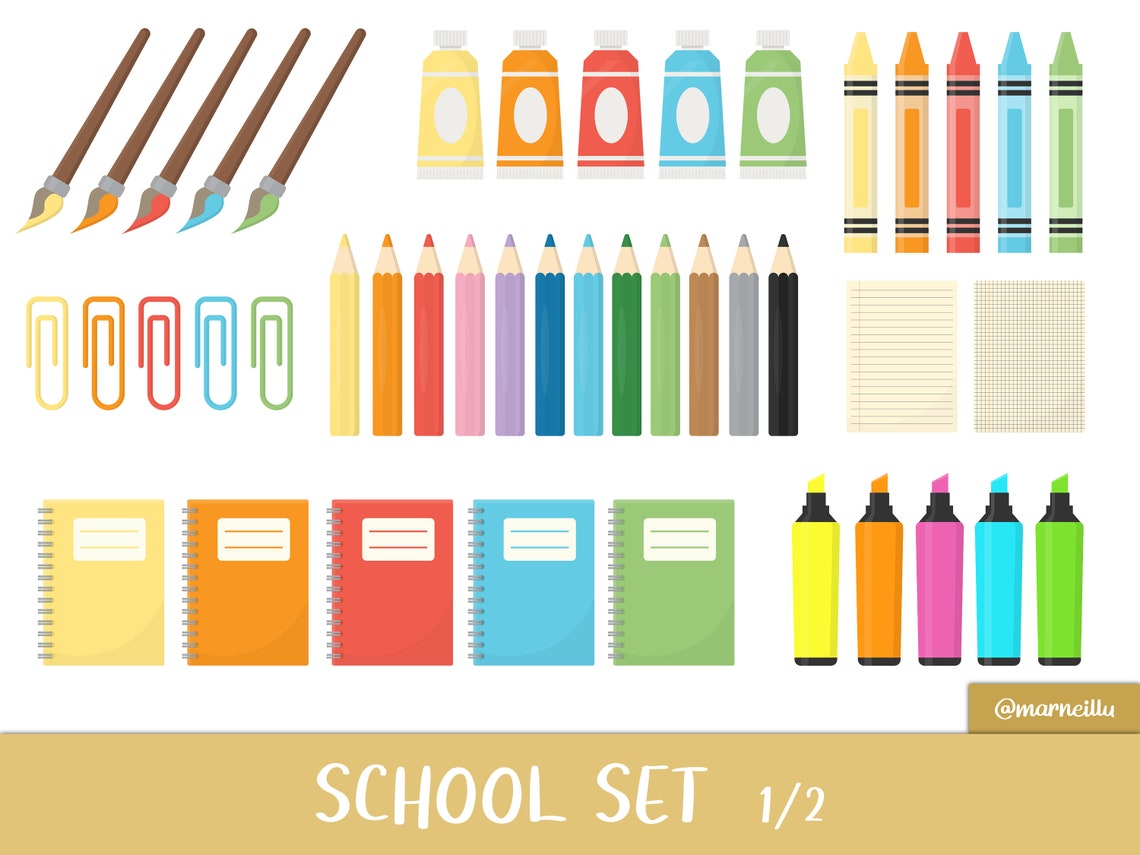 School/art Supplies Clipart Set Pencil Image Printable - Etsy