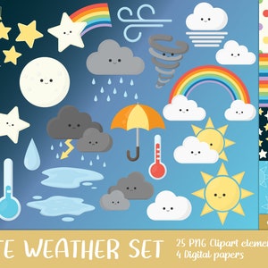 Cute Cartoon Weather Clipart Set Sun Storm Image - Etsy