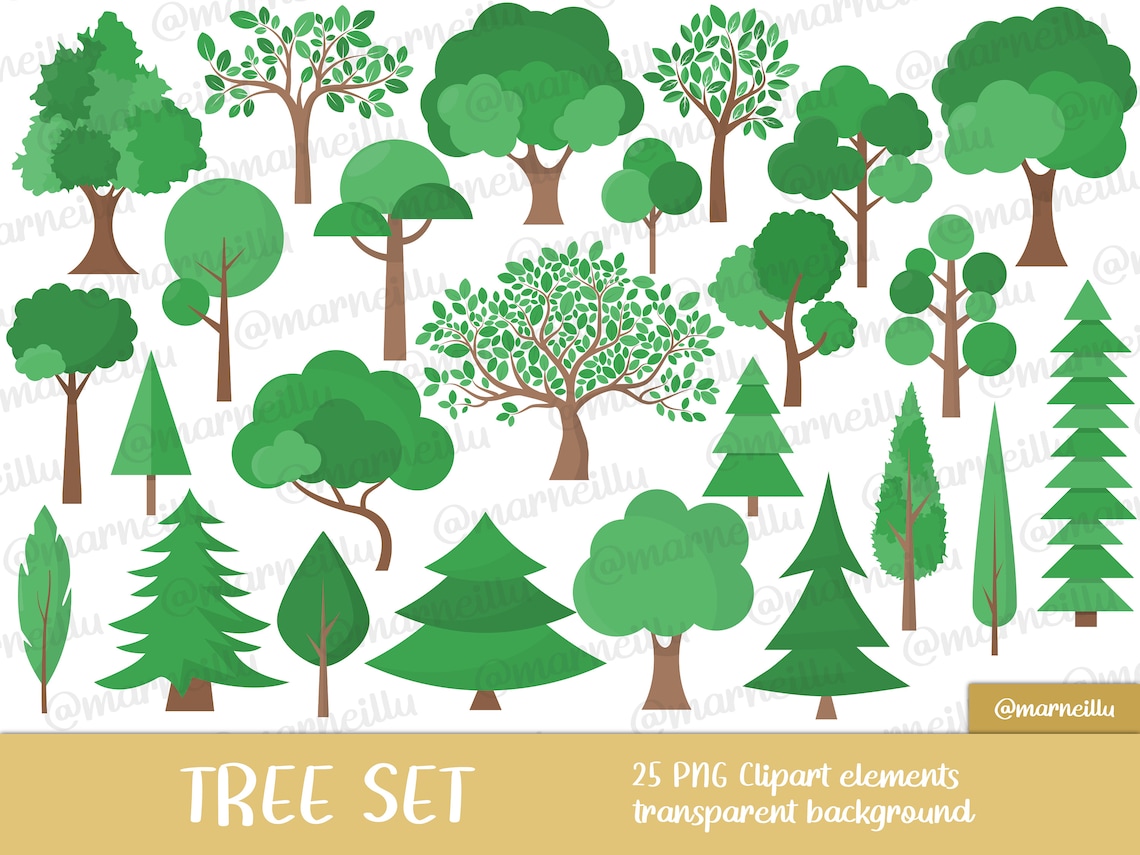 Tree Clipart Set - Green, Park, Forest, Image, Printable, Woods, Leaves ...