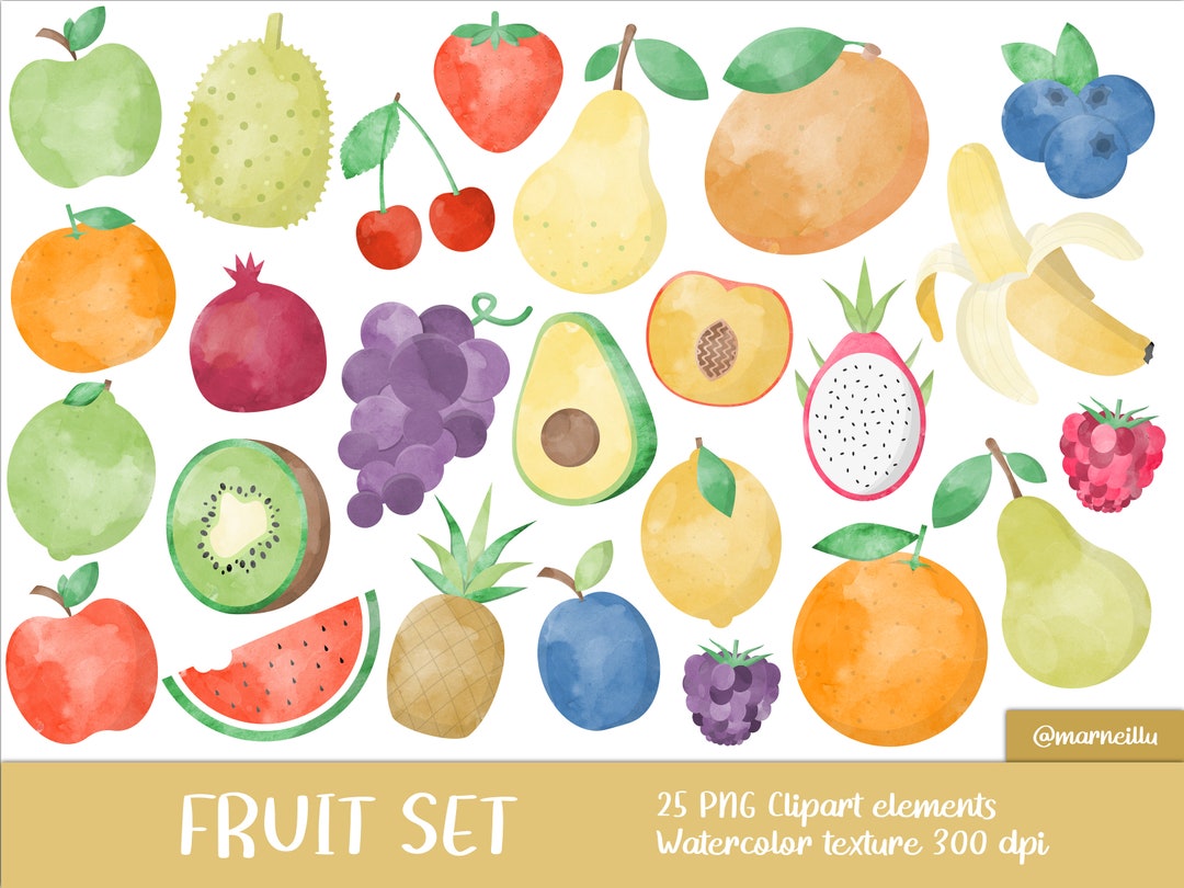 Fruit Clipart Set With Watercolor Texture - Mango, Image, Printable ...