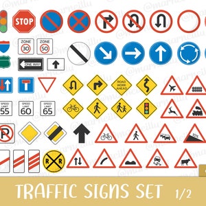 Road/traffic Signs Clipart Set - Stop, Caution, Rail, Highway, Street ...