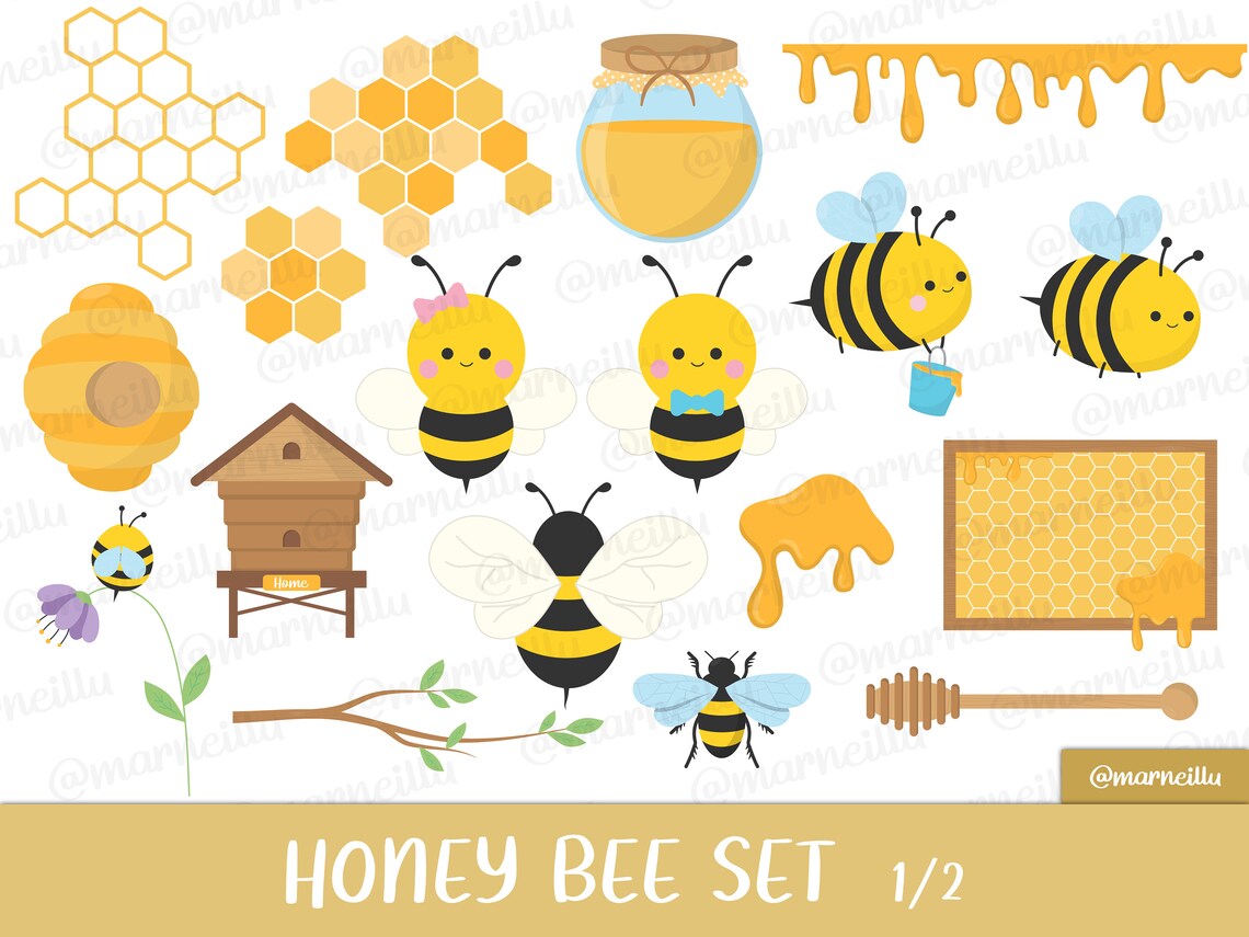 Honey Bee Clipart Set Bee Bees Honey Hive Image - Etsy Canada