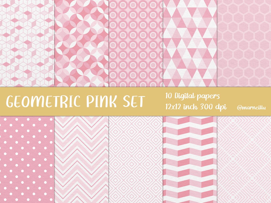 Pink Geometric Digital Papers With Paper Texture (instant Download) - Etsy