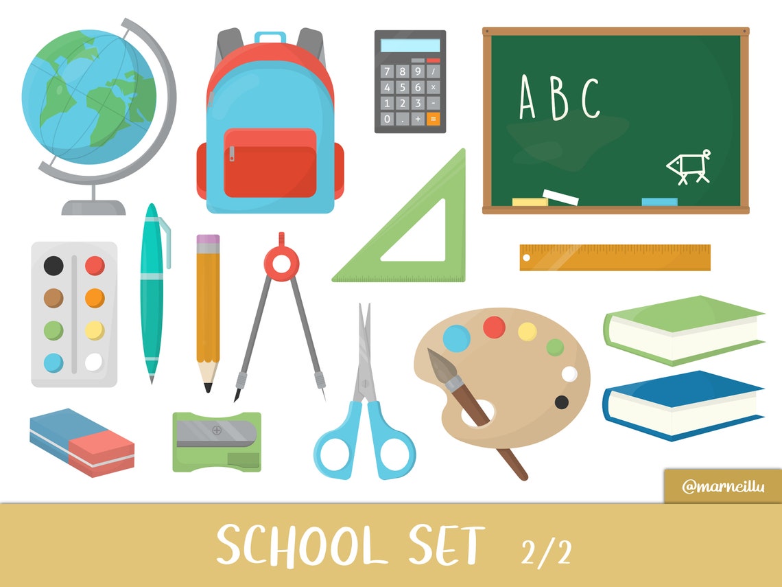 School/art Supplies Clipart Set Pencil Image Printable - Etsy