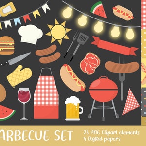 Barbecue Clipart Set - Beer, Grill, Bbq, Image, Printable, Wine, Burger ...