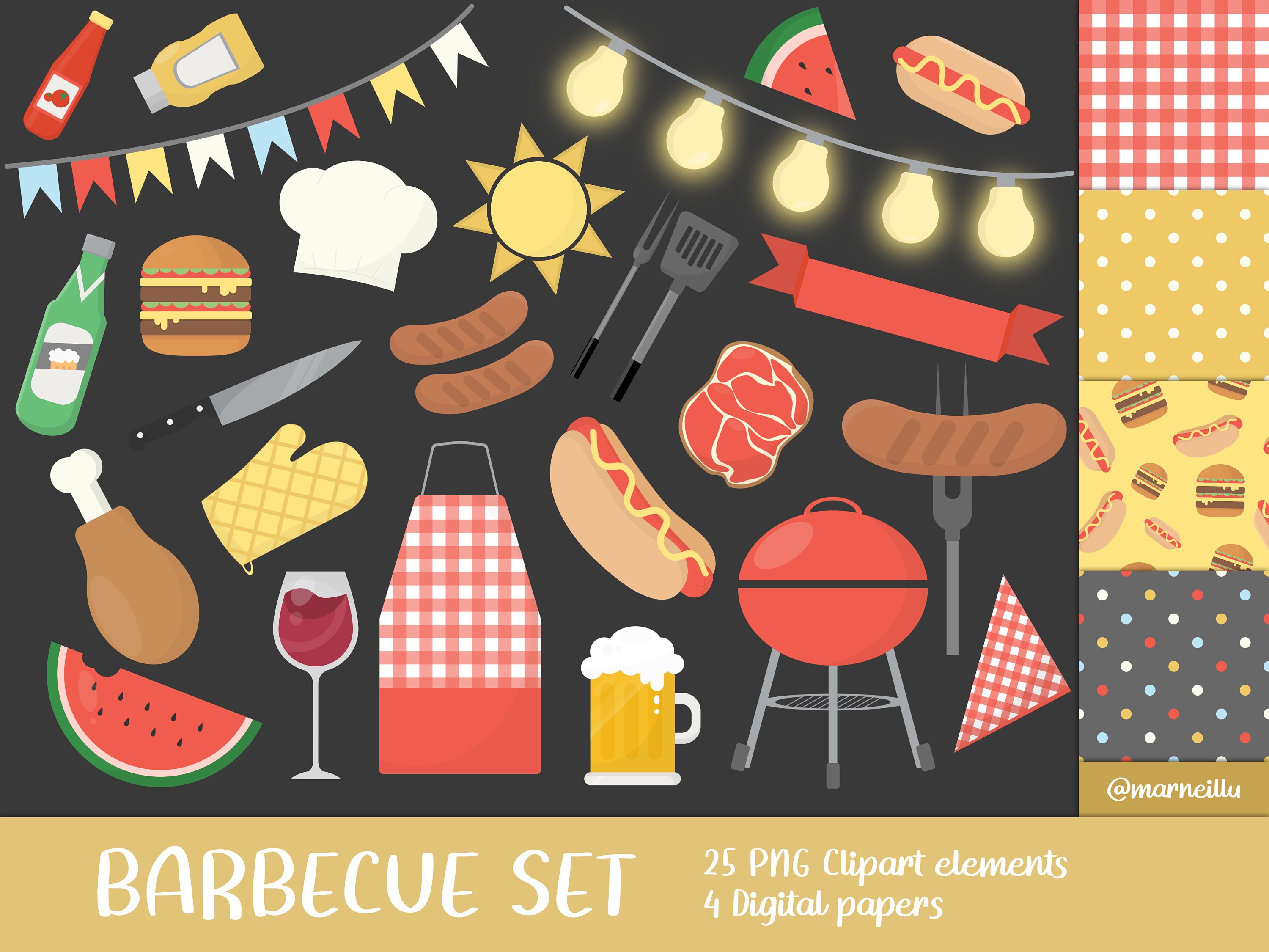 Barbecue Clipart Set - Beer, Grill, Bbq, Image, Printable, Wine, Burger ...