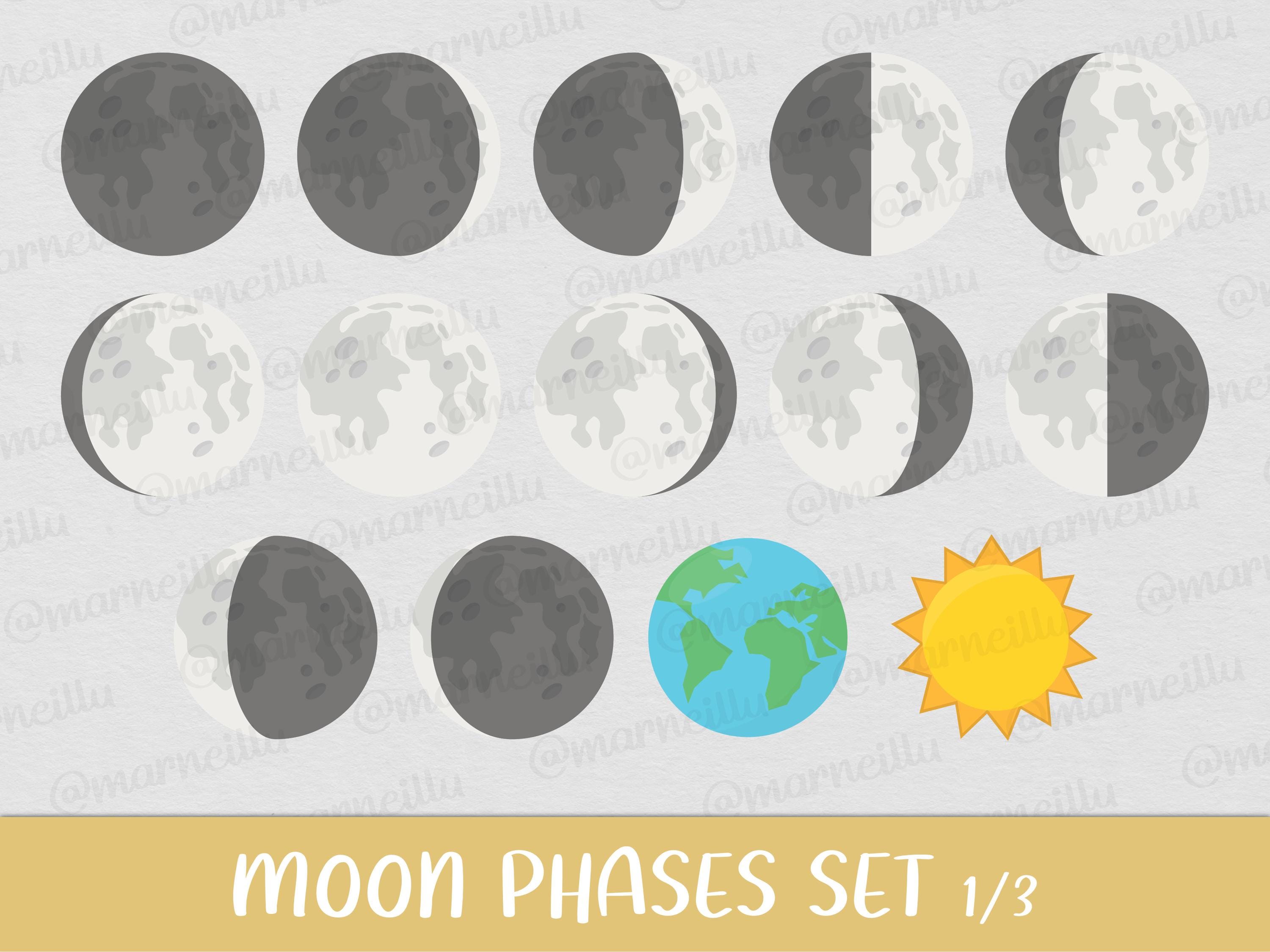Moon Phases Clipart Set - Stars, Space, Planets, Solar System, Image ...