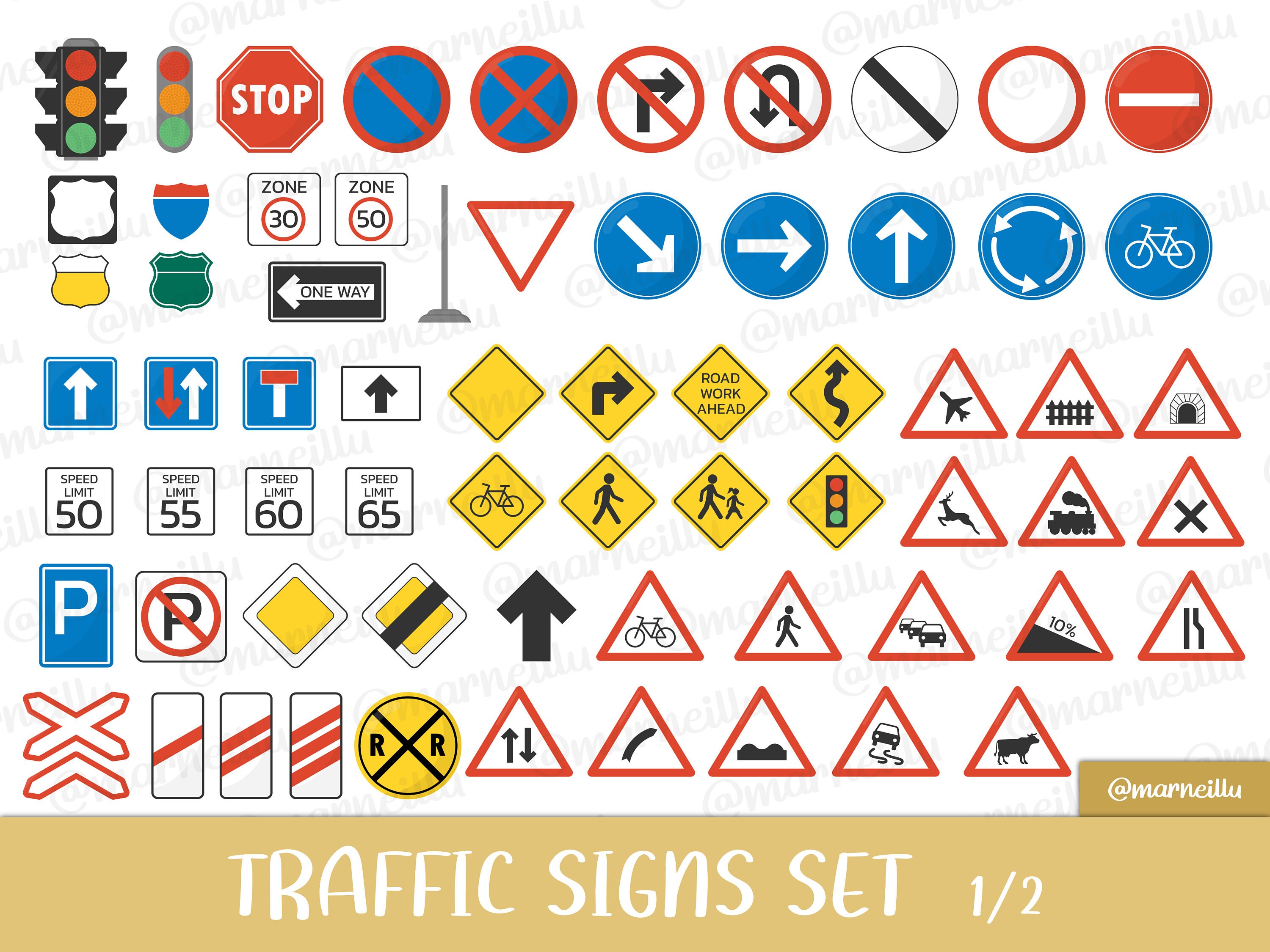 Road/traffic Signs Clipart Set Stop Caution Rail Highway - Etsy UK