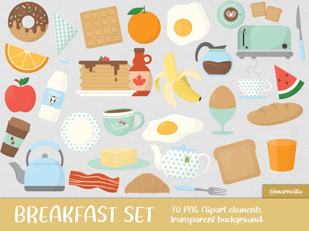 Breakfast Clipart Set - Brunch, Egg, Bacon, Image, Printable, Croissant ...