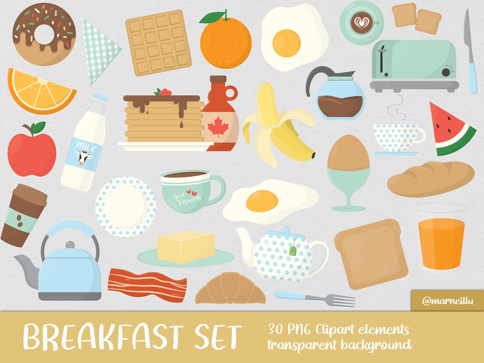 Breakfast Clipart Set Brunch Egg Bacon Image Printable - Etsy