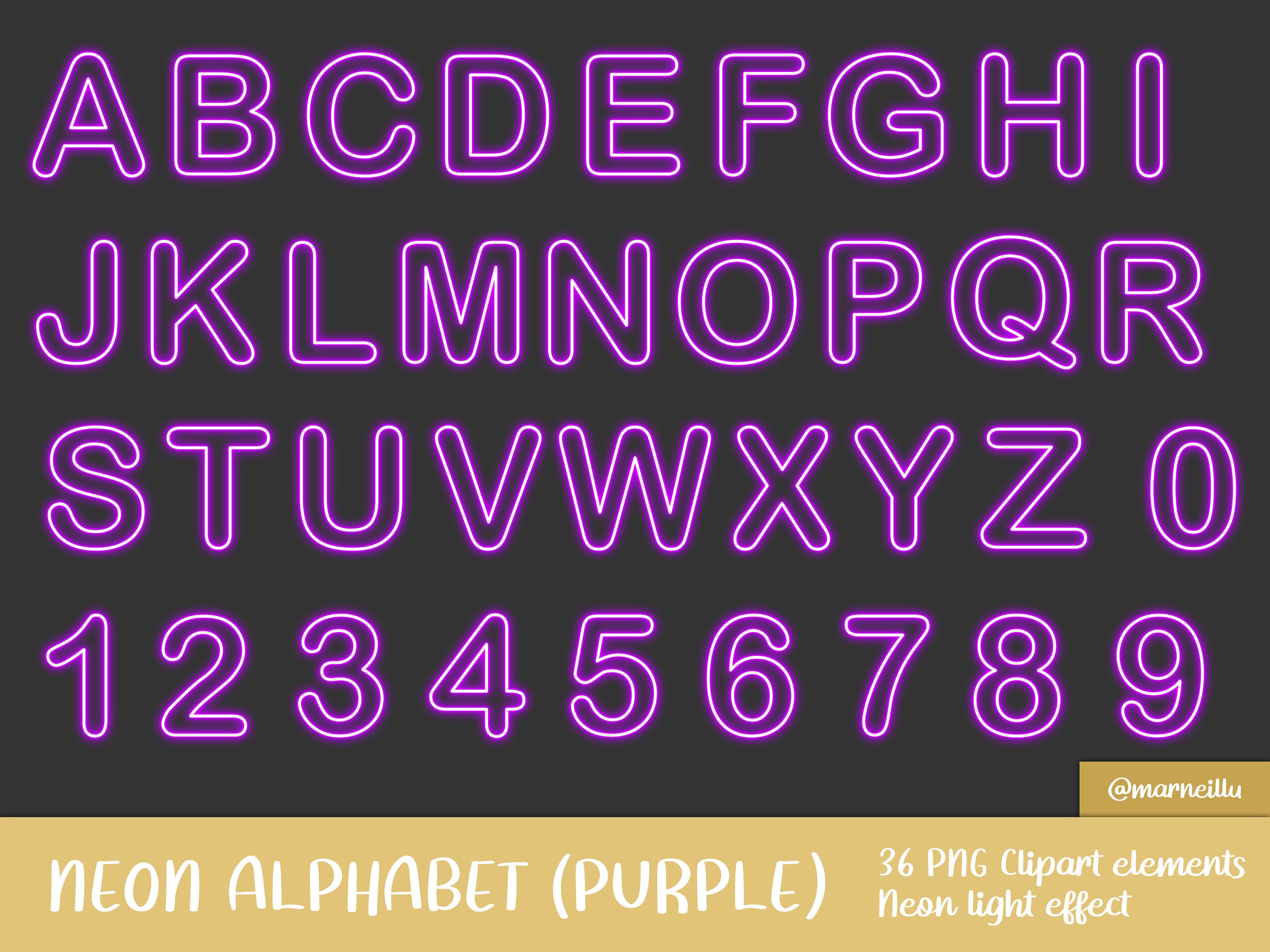 Neon Letters, Neon Purpe Letters, Clipart Alphabet, Neon Sign, Glowing ...