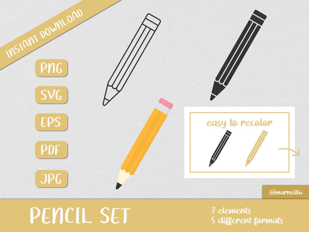 Pencil SVG Clipart Set – School, Drawing, Cricut (instant Download ...