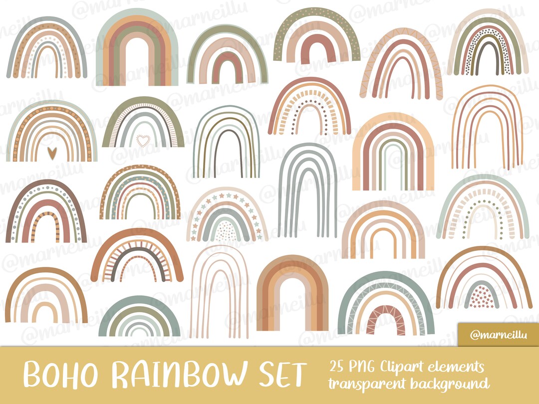 Boho Rainbow Clipart Set - Boho, Colours, Image, Printable, Bright ...