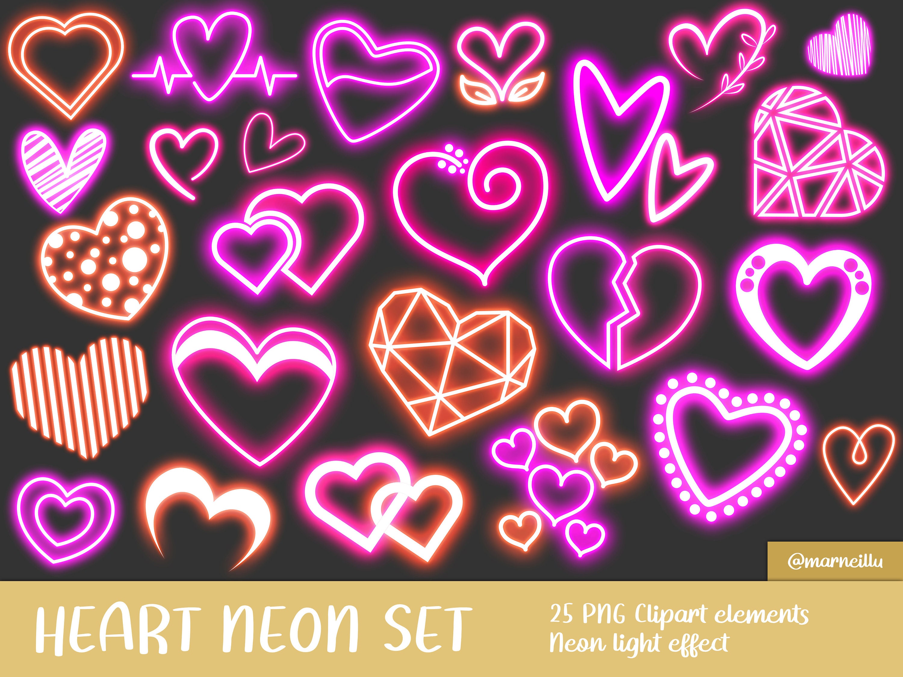 Heart Neon Clipart Set Glow Glowing Party Image - Etsy