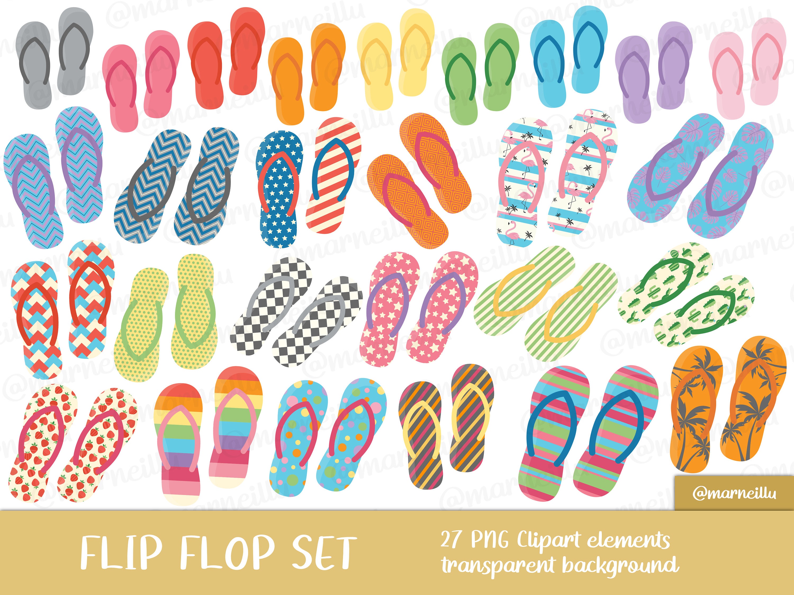 Flip Flop Clipart Set - Flipflops, Sun, Summer, Flamingo, Strawberry ...