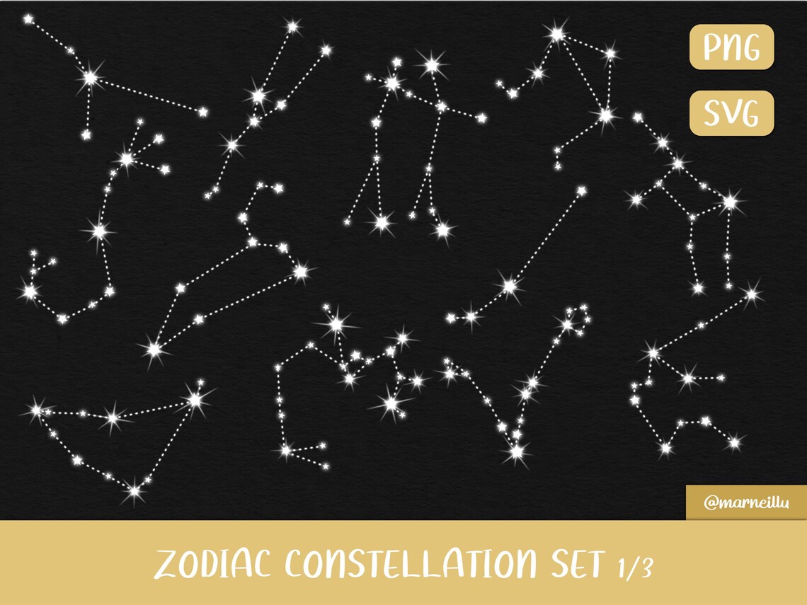 Zodiac Constellation SVG Clipart Set – Glowing Star Signs (instant ...