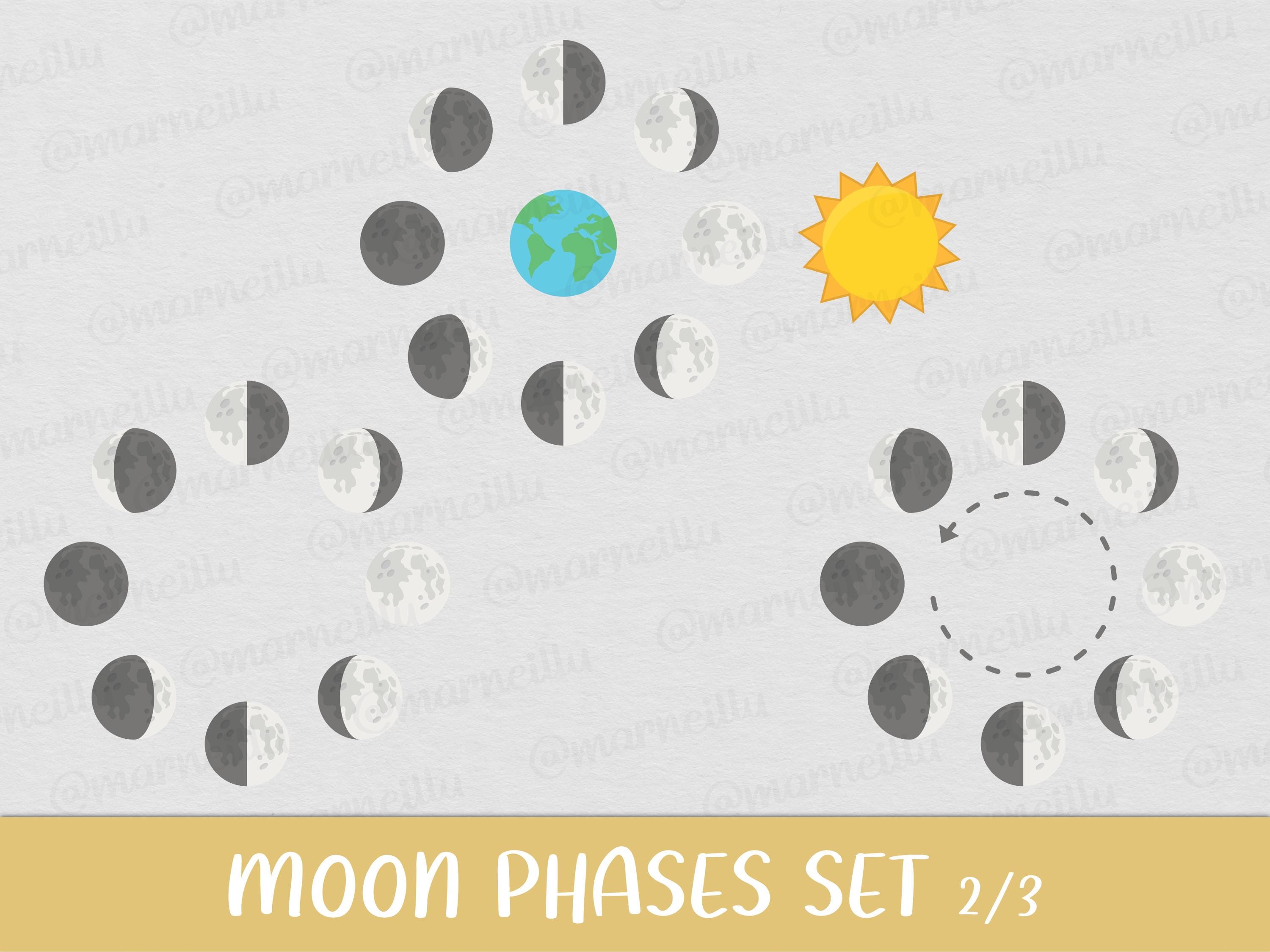 Moon Phases Clipart Set - Stars, Space, Planets, Solar System, Image ...